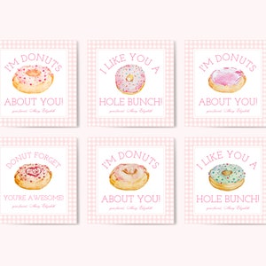 Printable Donut Valentine, Kids Valentines Day Gift Tag Set, Valentines ...