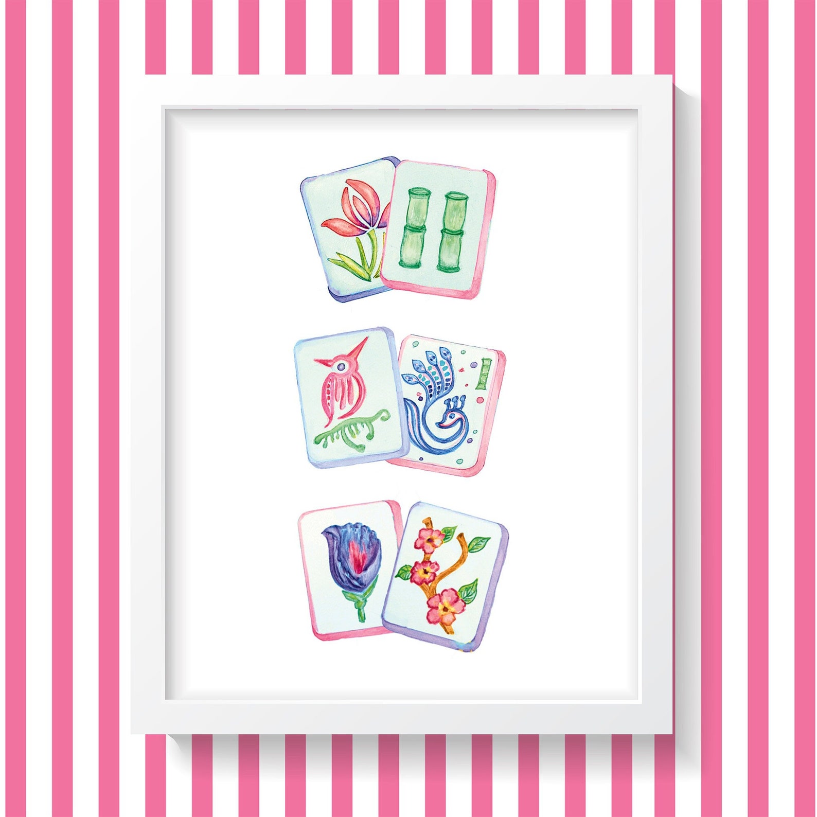 Mahjong Tile Art Print: Hand-painted Room Decor (8x10) - Etsy