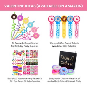Printable Donut Valentine, Kids Valentines Day Gift Tag Set, Valentines ...