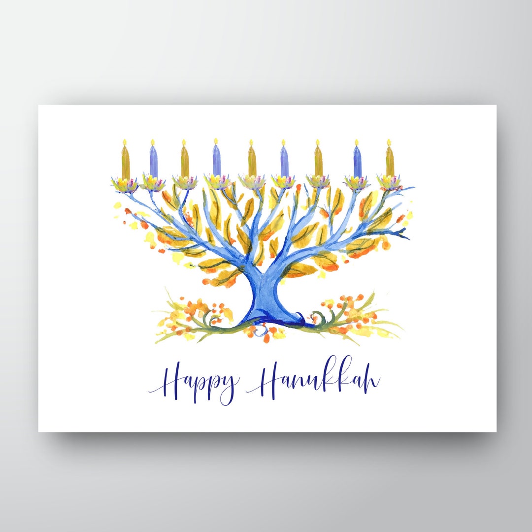 Menorah Hanukkah Card Template, Happy Hanukkah Card With Watercolor ...