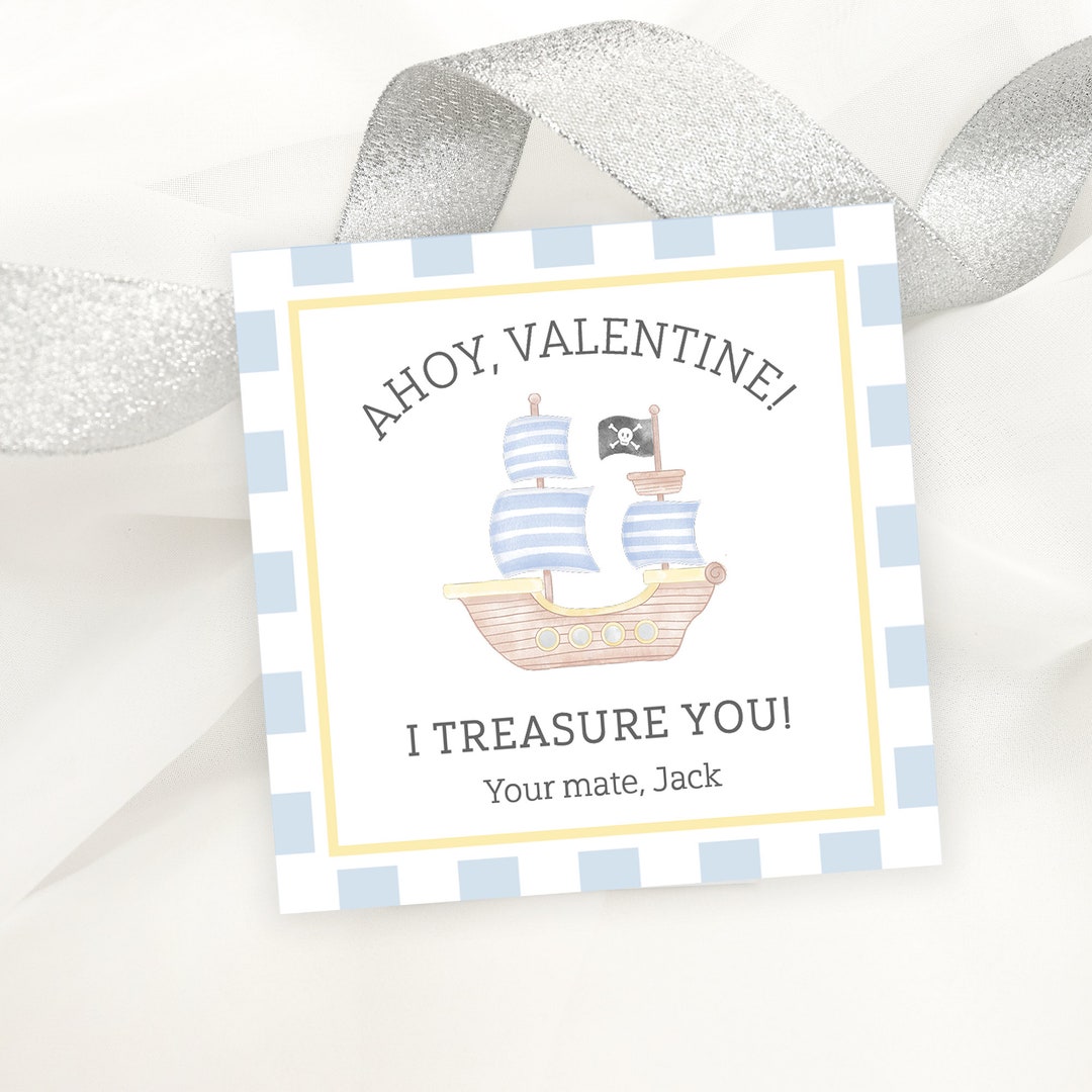 Pirate Ship Kids Valentine, Kids Classroom Valentine, Valentine's Day ...
