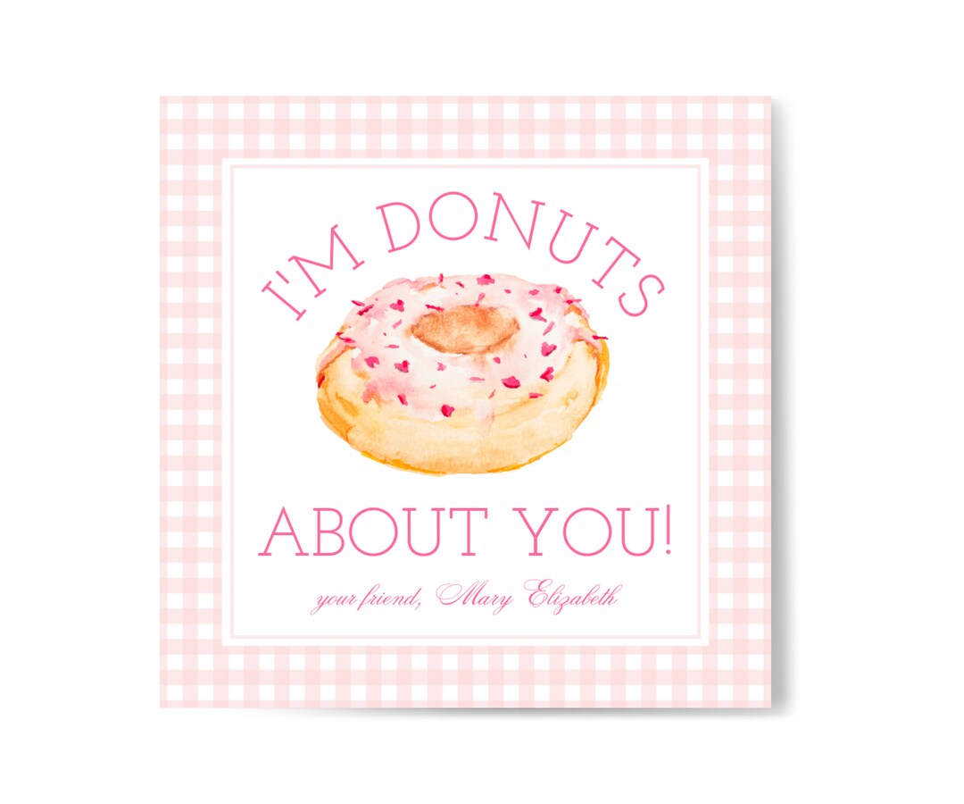 Printable Donut Valentine, Kids Valentines Day Gift Tag Set, Valentines ...