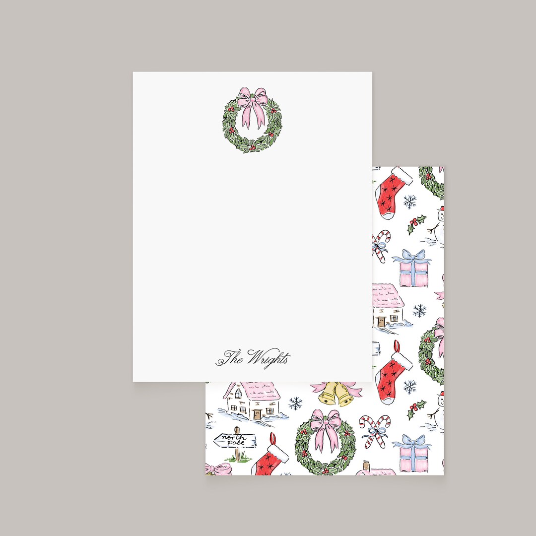 Personalized Christmas Stationery: Holly Jolly Wreath Notecard Set - Etsy