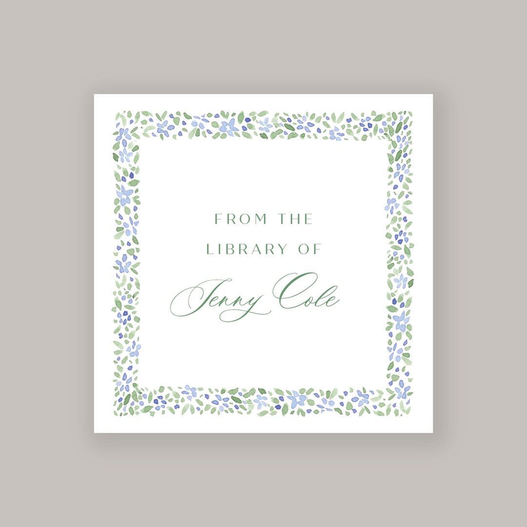 Personalized Bookplate Stickers With Blue Ditsy Floral Print | Book ...