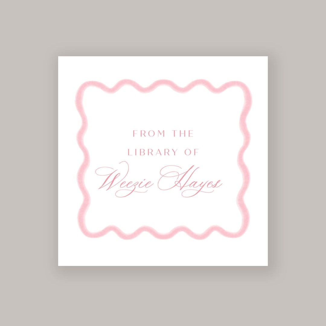 Personalized Bookplate Stickers: Pink Wavy Scallop Border ...