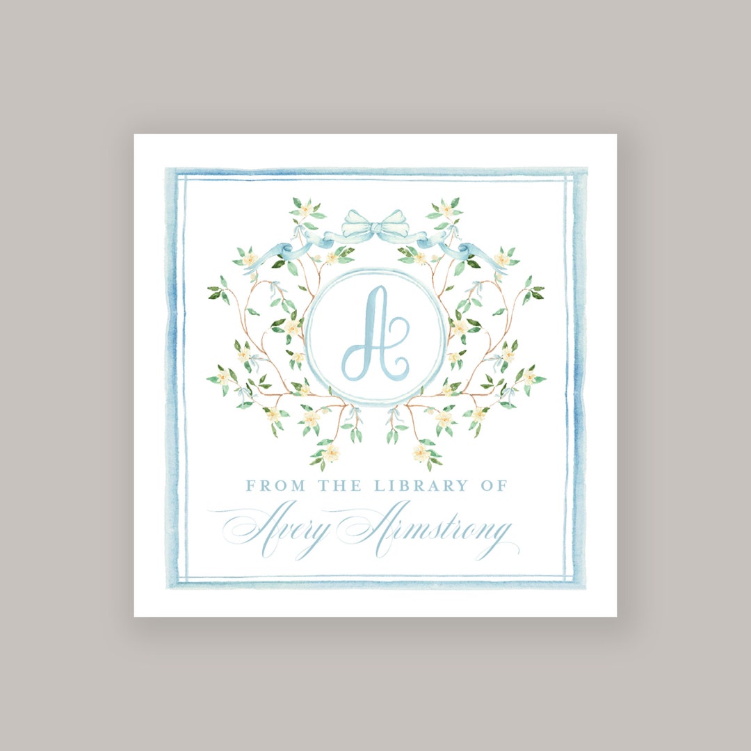 Children's Bookplate Stickers With Magnolia Crest & Monogram | Gift for ...