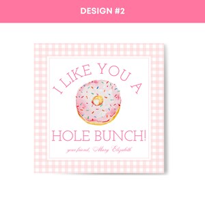 Printable Donut Valentine, Kids Valentines Day Gift Tag Set, Valentines ...