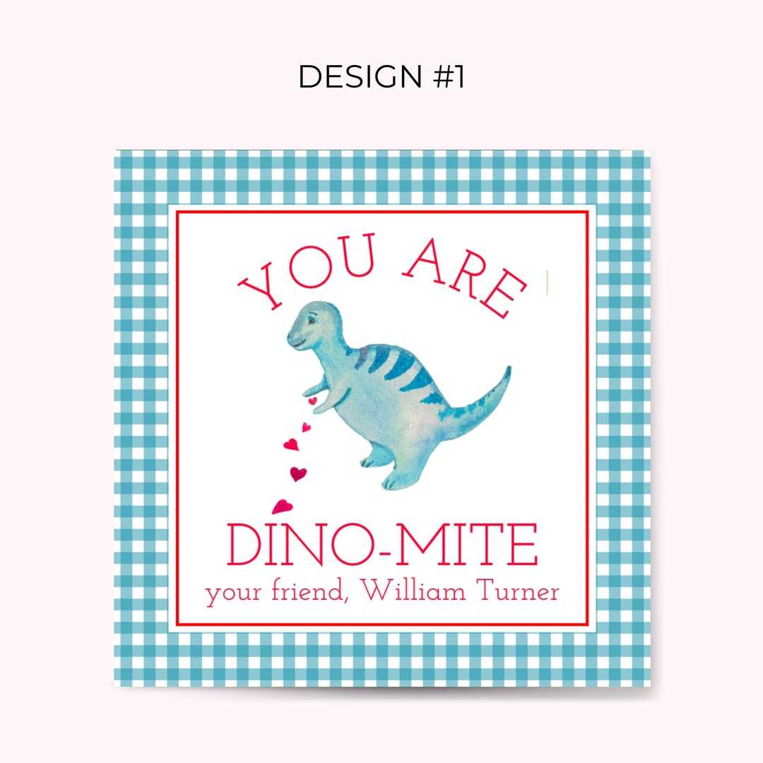 Printable Dinosaur Valentine for Kids, Valentines Day Gift Tag Set ...