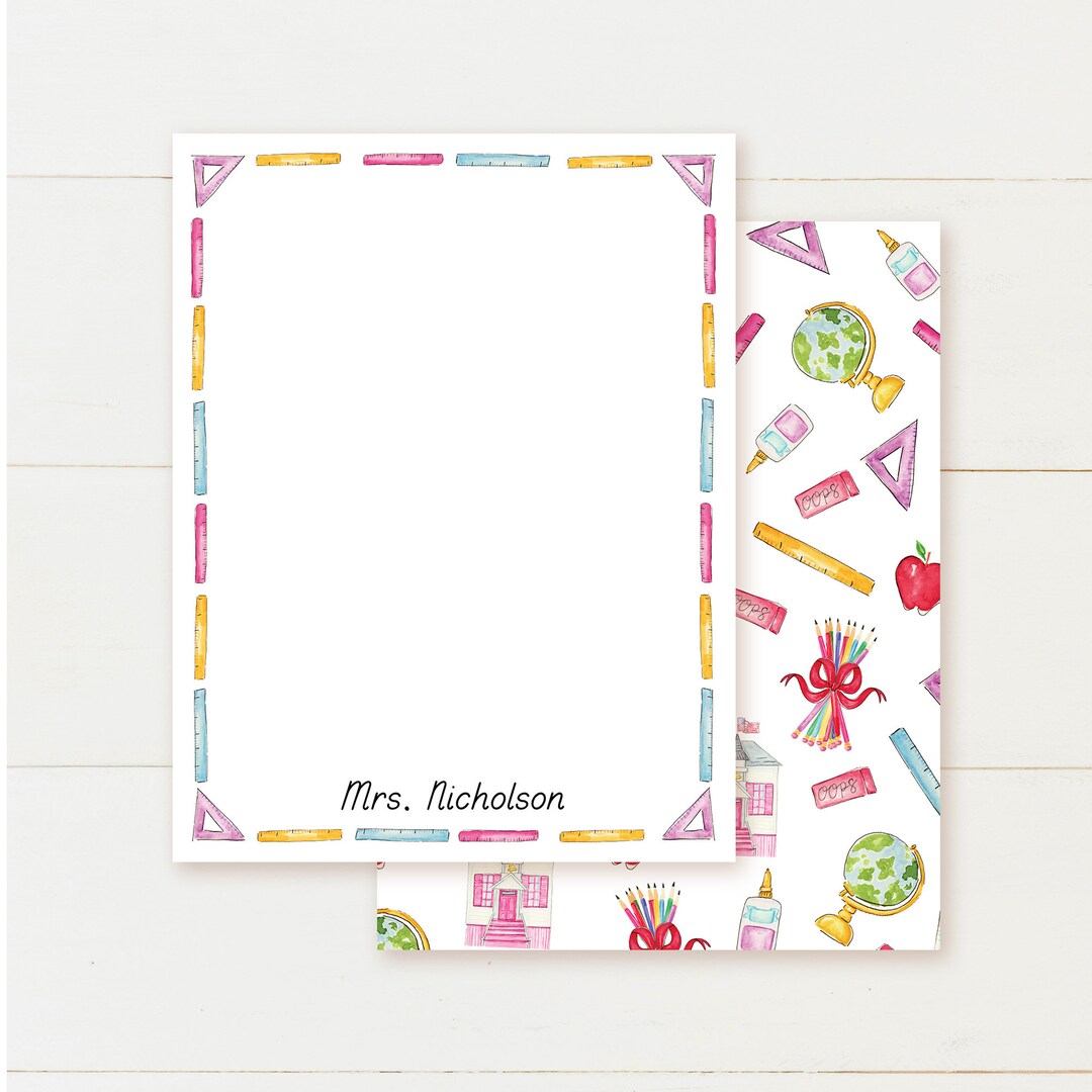 Teacher Personalized Stationery Set With Rulers & Classroom Motifs ...