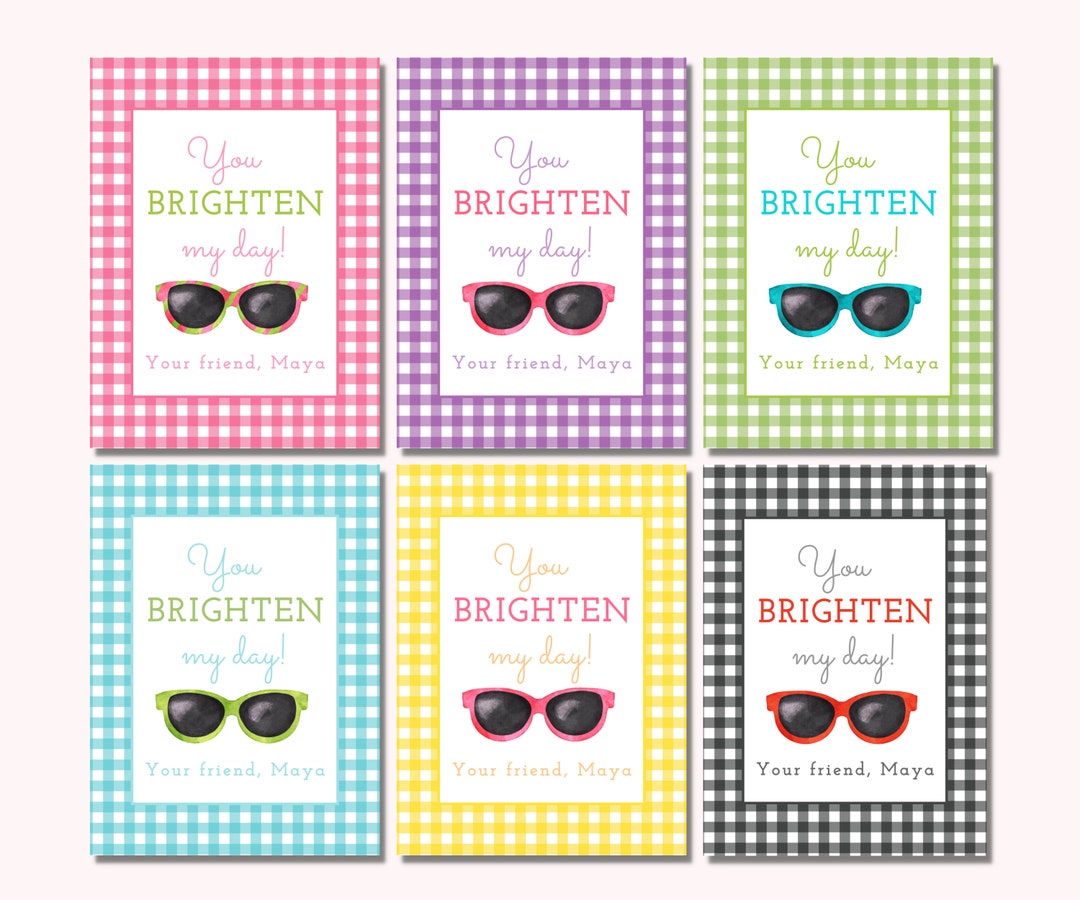 Printable Sunglasses Valentines: Kids Gift Tag Set (digital Download ...