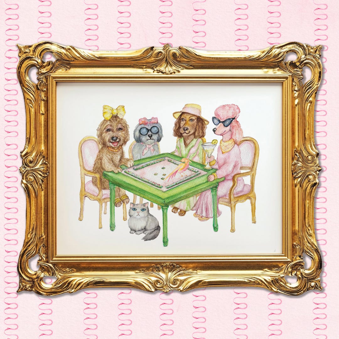 Pets Playing Mahjong Art Print: Dog Lover Mahjong Room Decor - Etsy