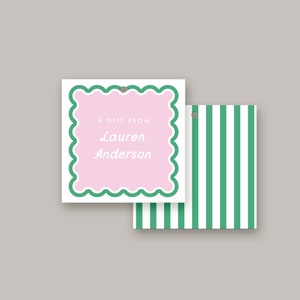 Preppy Pink & Green Personalized Gift Tag Set With Scallop Border - Etsy