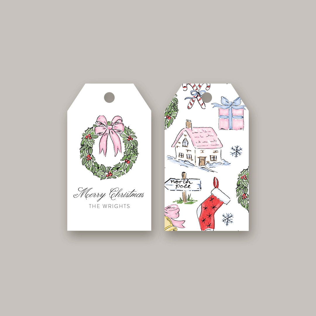 Personalized Christmas Wreath Gift Tags: Holiday Presents - Etsy