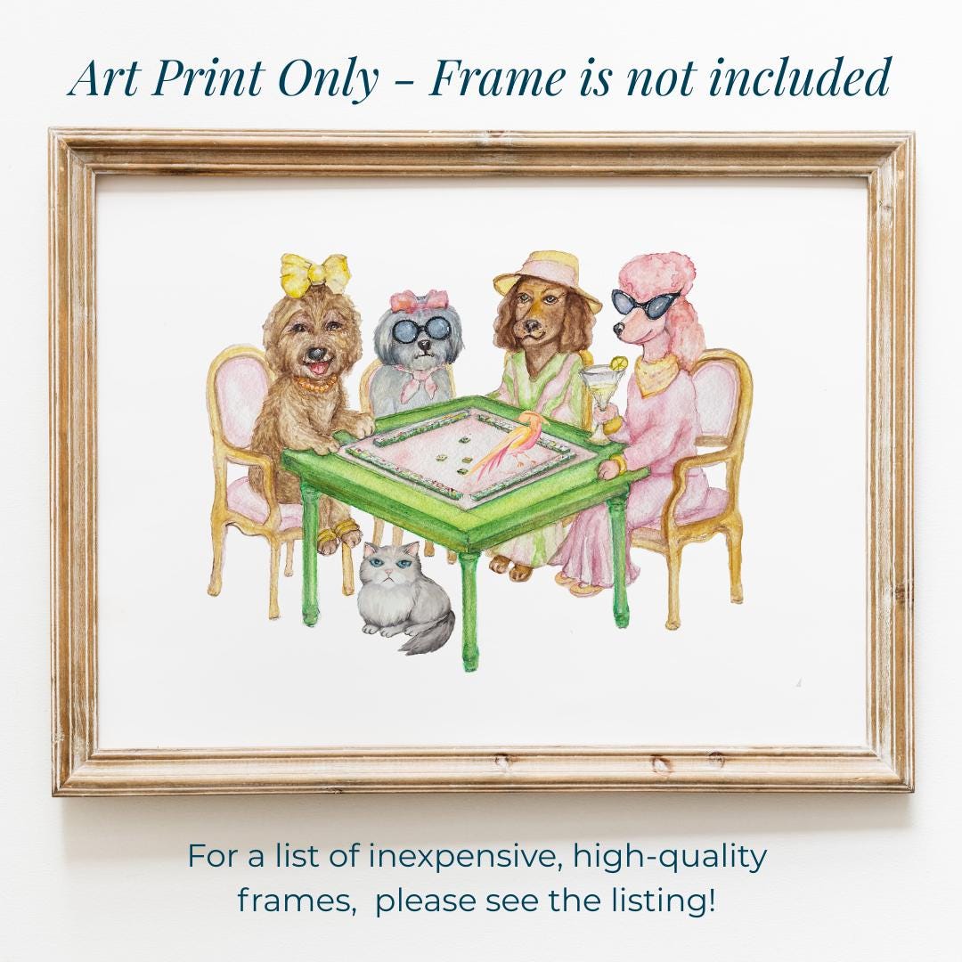 Pets Playing Mahjong Art Print: Dog Lover Mahjong Room Decor (8x10) - Etsy