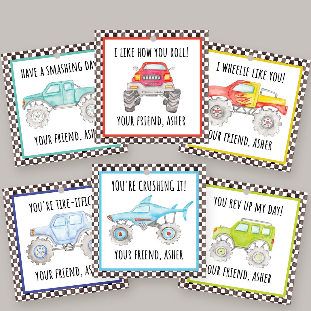 Monster Truck Kids Valentine, Kids Classroom Valentine, Boy Valentine ...