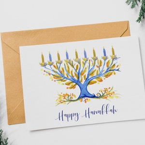Menorah Hanukkah Card Template, Happy Hanukkah Card With Watercolor ...