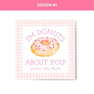 Printable Donut Valentine, Kids Valentines Day Gift Tag Set, Valentines ...