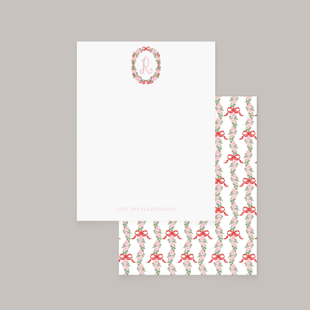 Red Bow & Holly Stationery, Personalized Christmas Stationery, Holiday ...