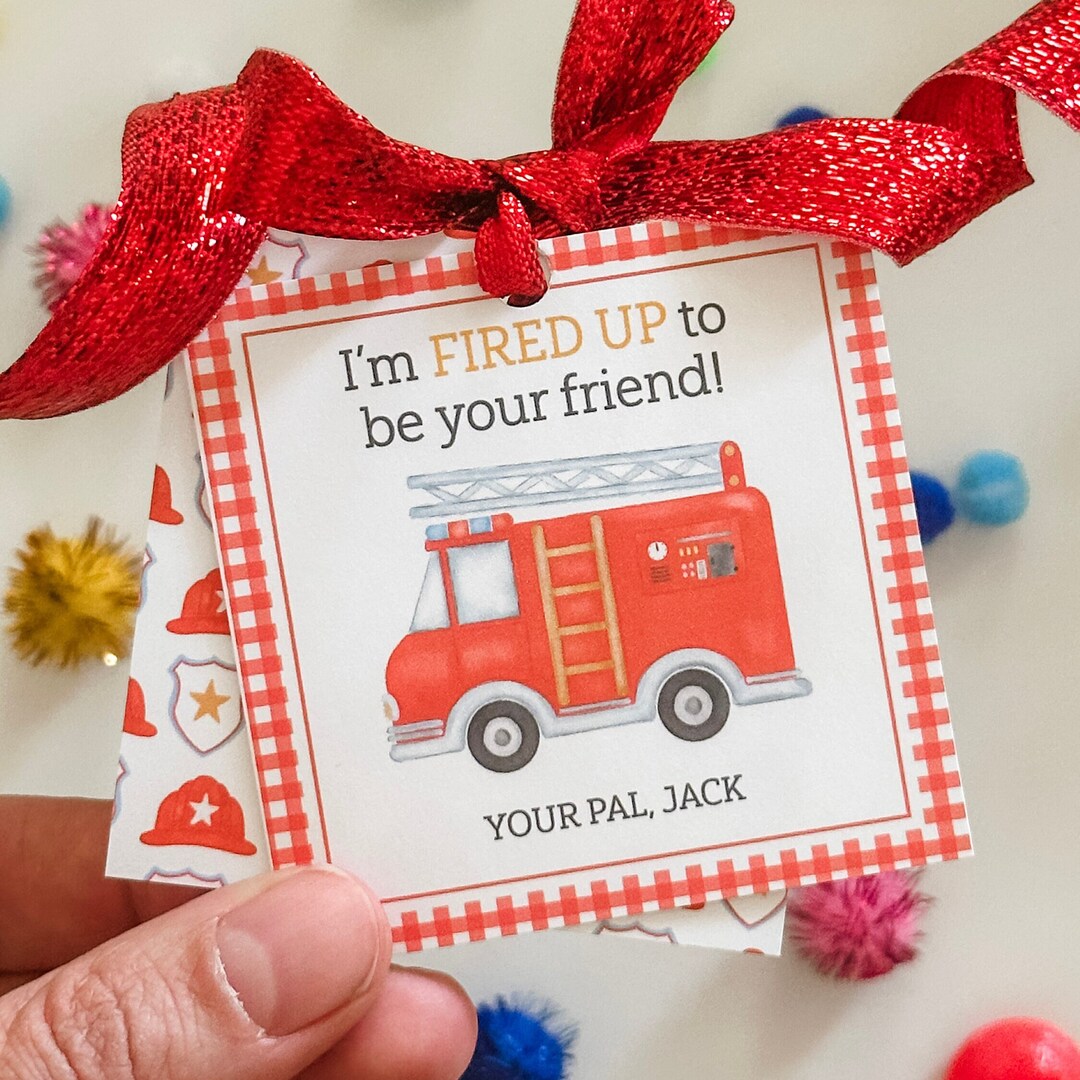 Fire Truck Kids Valentine, Kids Classroom Valentine, Valentine's Day ...