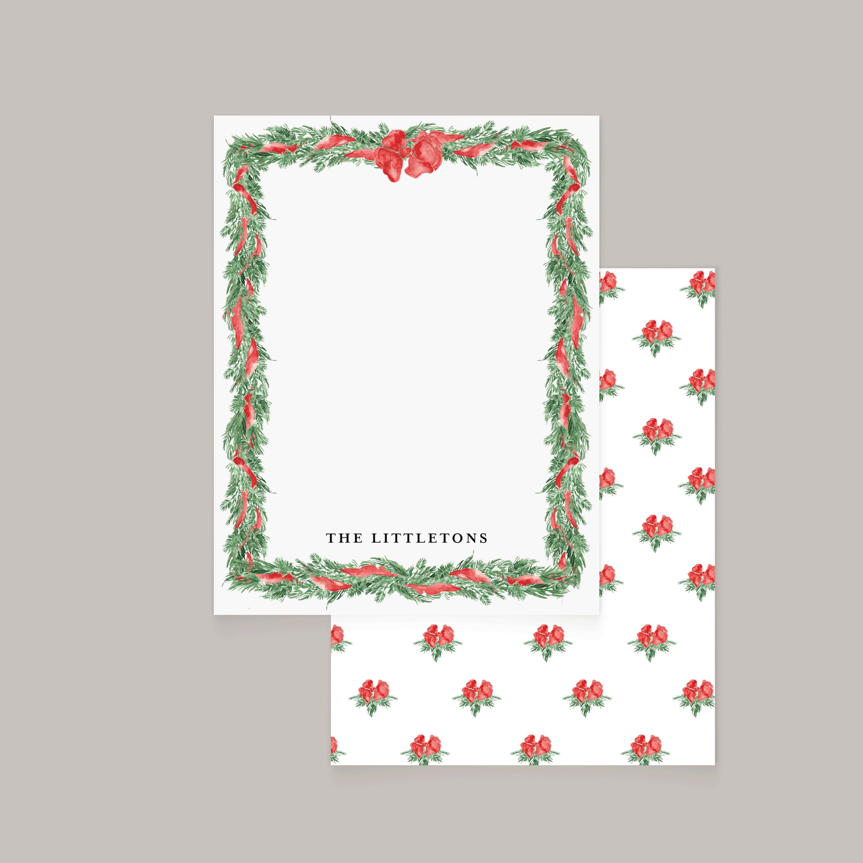 Personalized Christmas Notecards: Garland & Red Bow Stationery - Etsy
