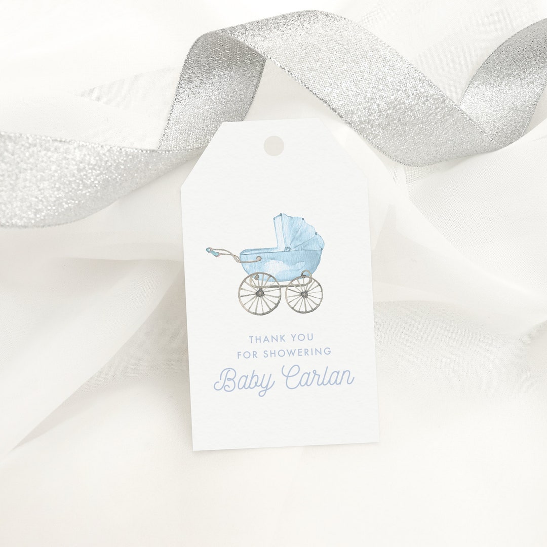 Baby Boy Gift Tag: Blue Carriage, Personalized Shower Favor - Etsy