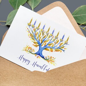 Menorah Hanukkah Card Template, Happy Hanukkah Card With Watercolor ...