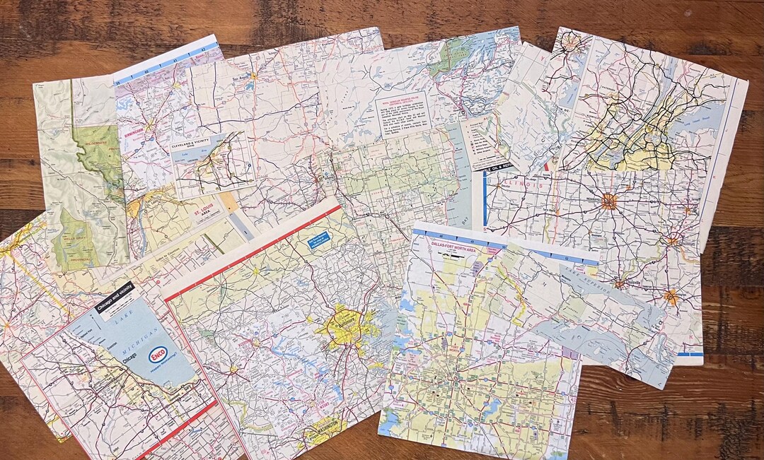 Highway Maps Scrap Pack for Crafting, Vintage Travel Maps, Paper ...
