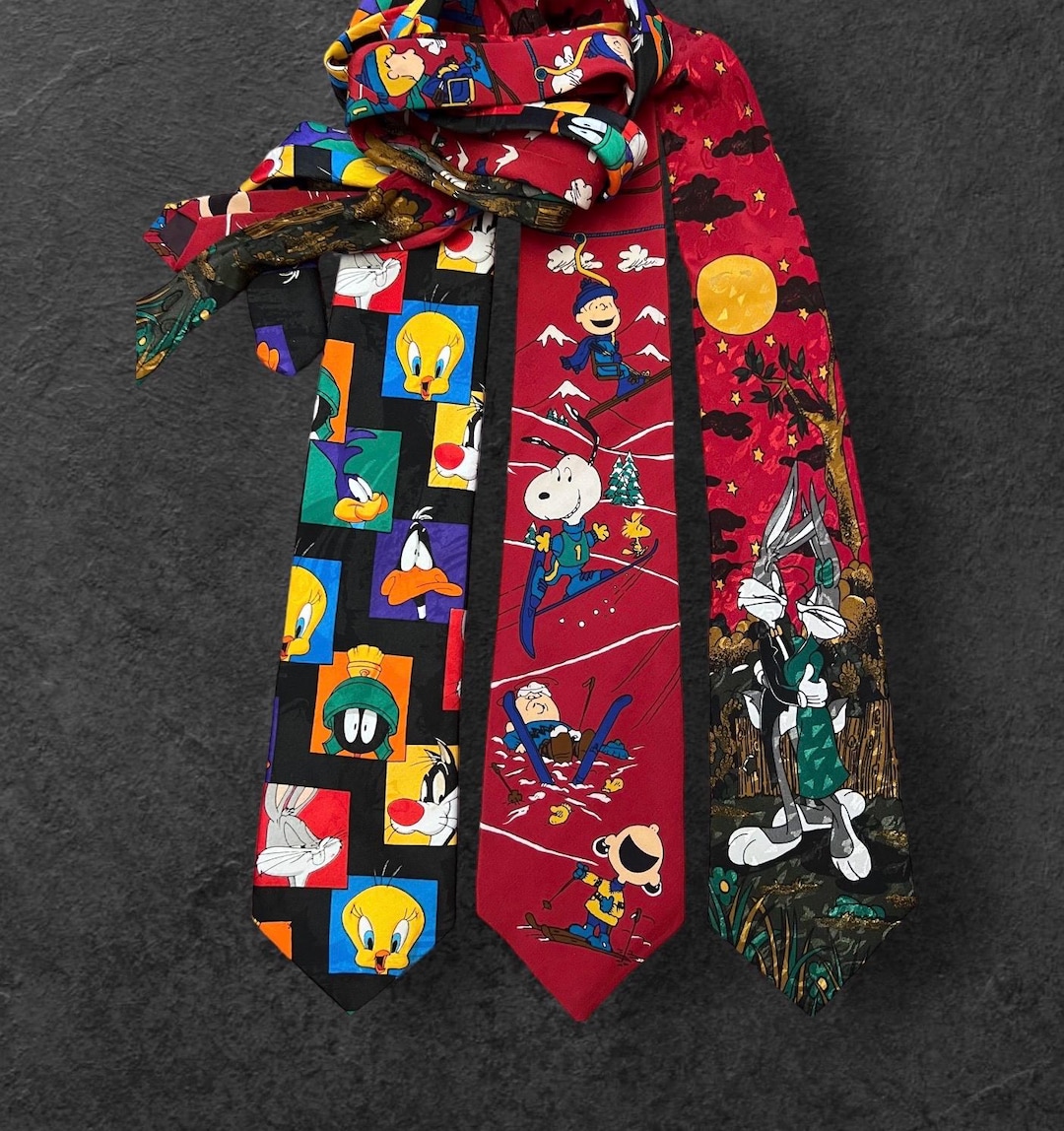 Men’s Cartoon Ties, Looney Tunes, Snoopy, Bugs Bunny - Etsy