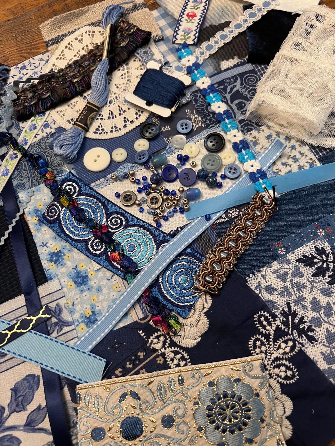 All the Blues Slow Stitch Kit With Upcycled Materials, Stitch Bundle ...