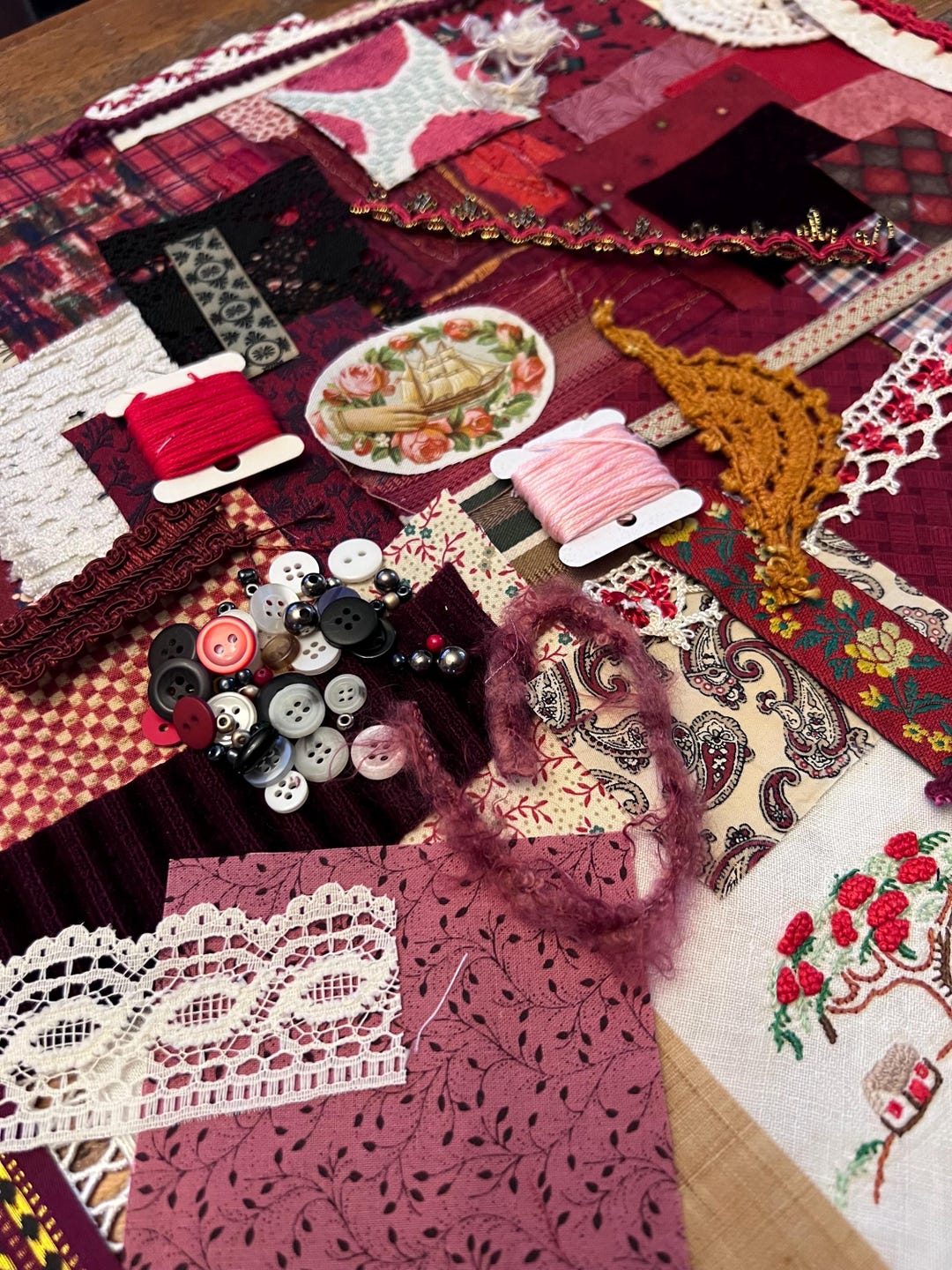 All the Reds Slow Stitch Kit With Upcycled Materials, Stitch Bundle for ...