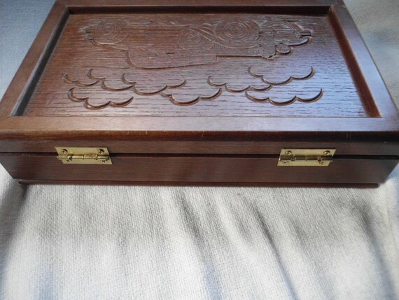 Gents Dressing Room Table Wooden Jewellery Box Vintag… - Gem