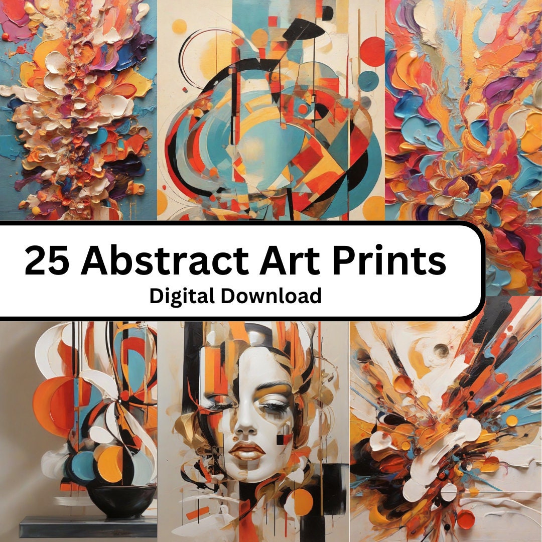Vibrant Printable Abstract Art Collection: 25-piece Modern Wall Art Set ...