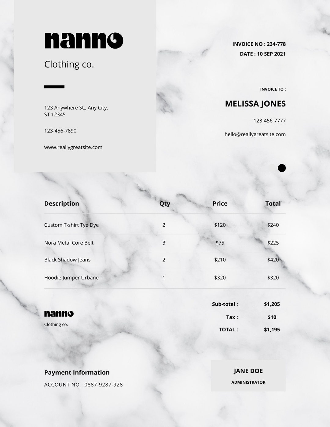 Modèle de facture commerciale - Marbre. Sophistiqué, classique, moderne ...
