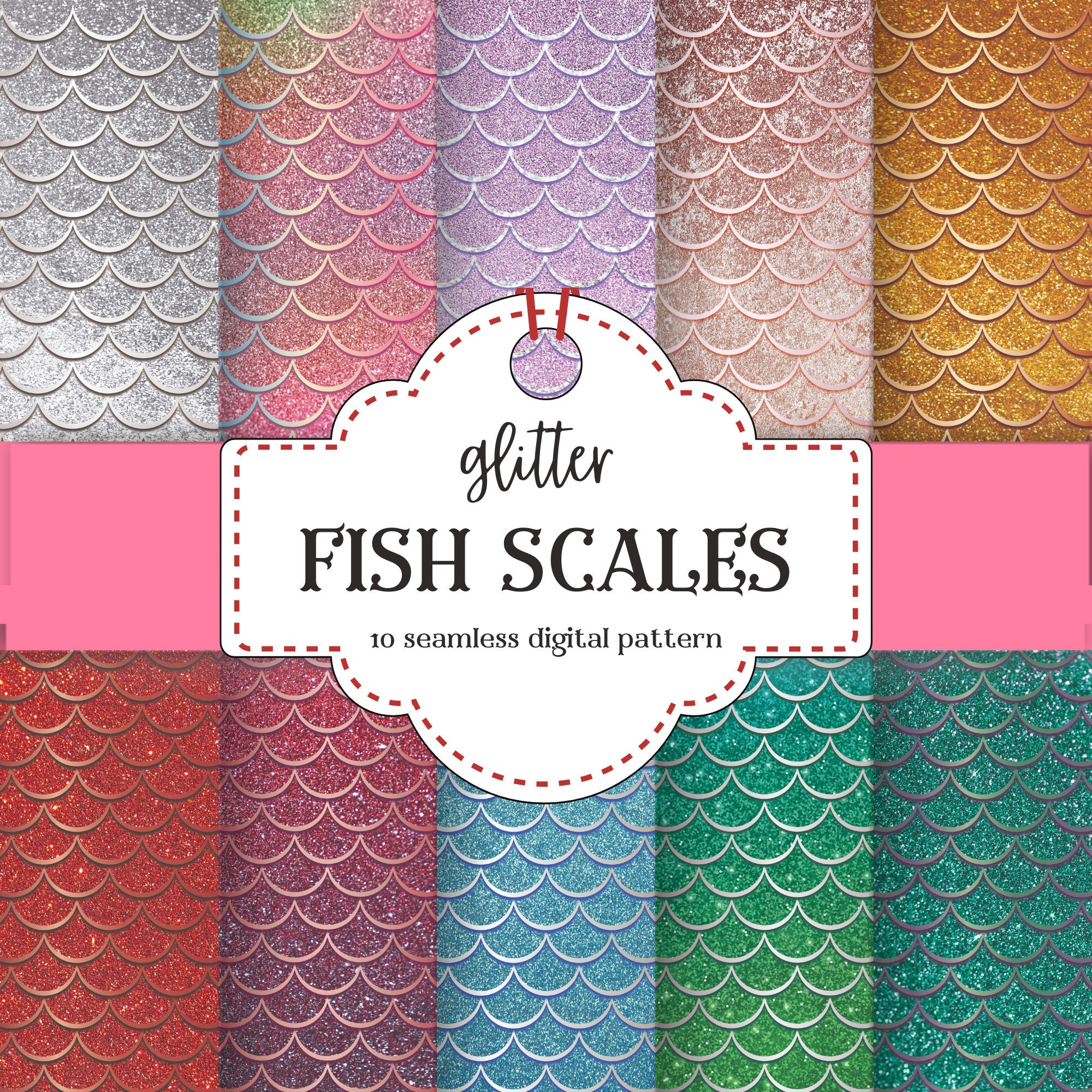 12x12inch Seamless Sparkling Rainbow Mermaid Scale Design Digital Paper ...