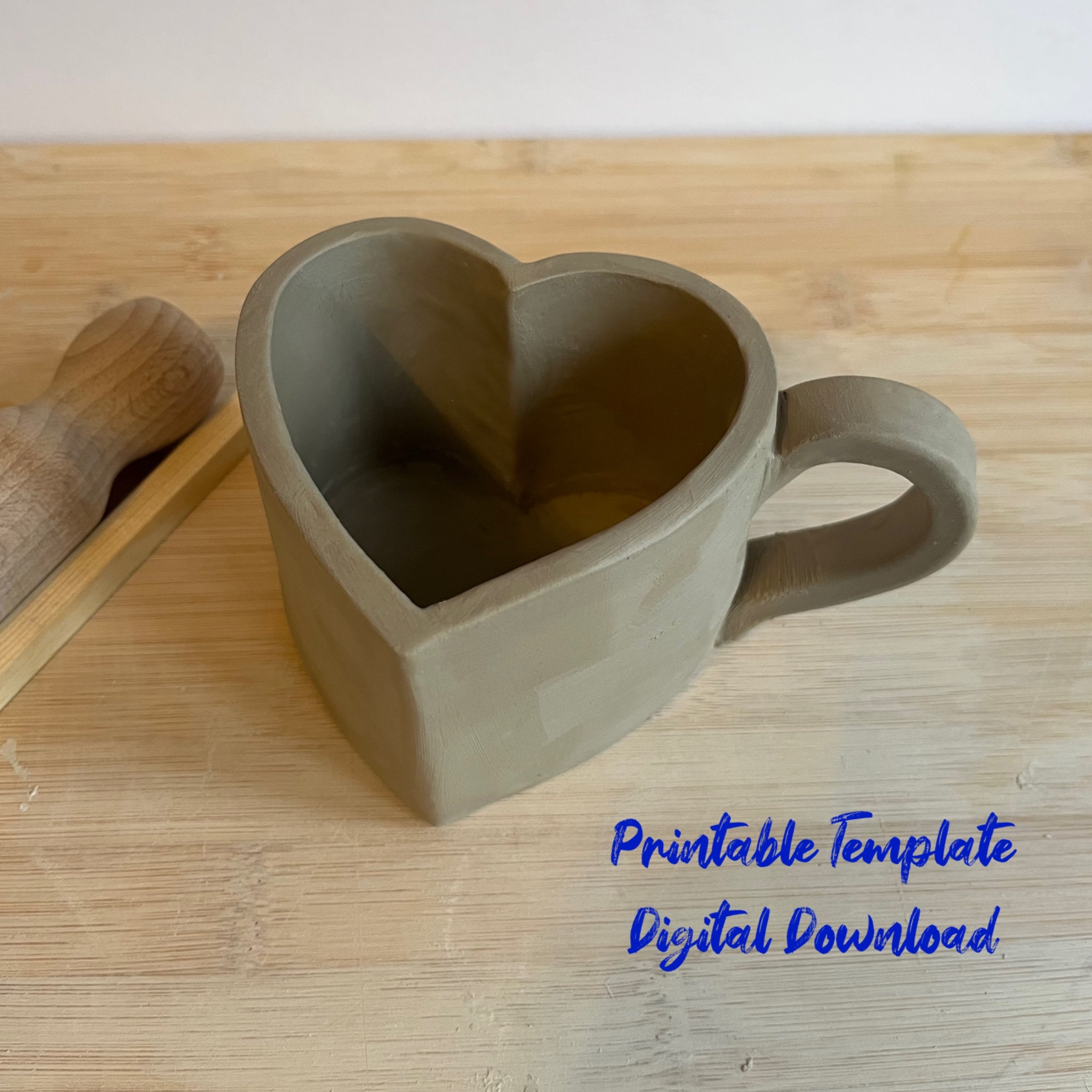 Pottery Heart Shaped Mug Template Clay Heart Mug Template Heart Slab ...