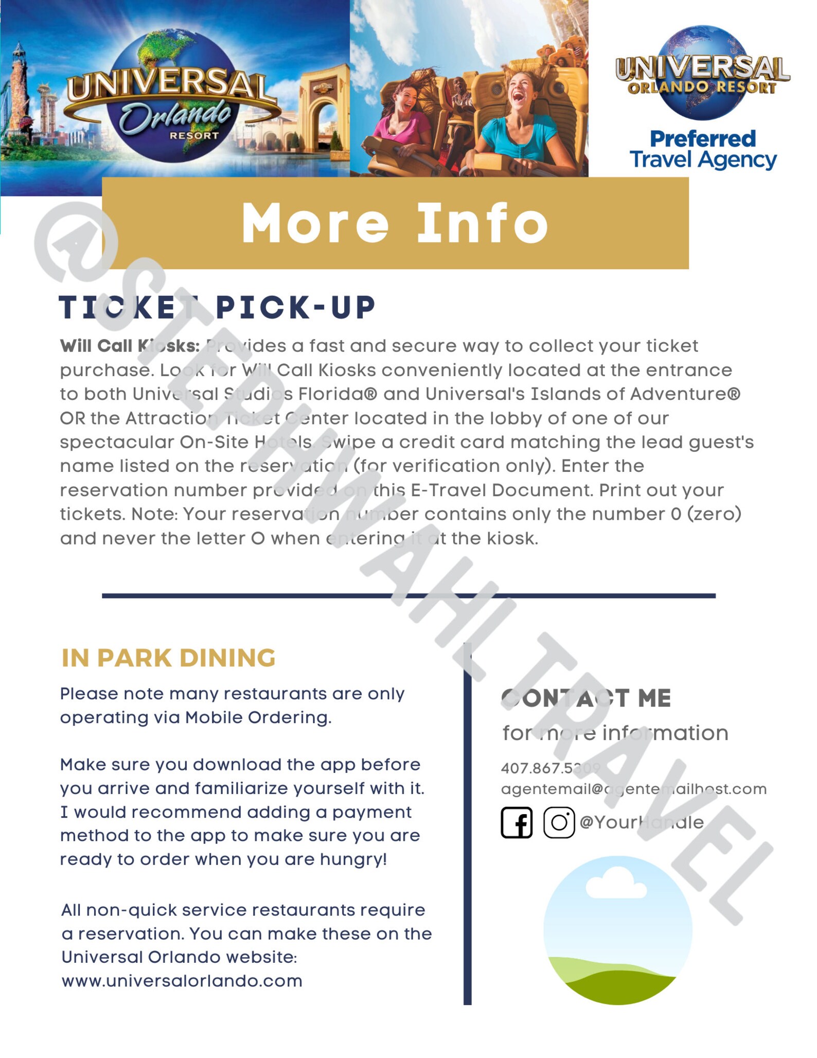 Universal Orlando Travel Agent Confirmation Pages for Clients Canva ...