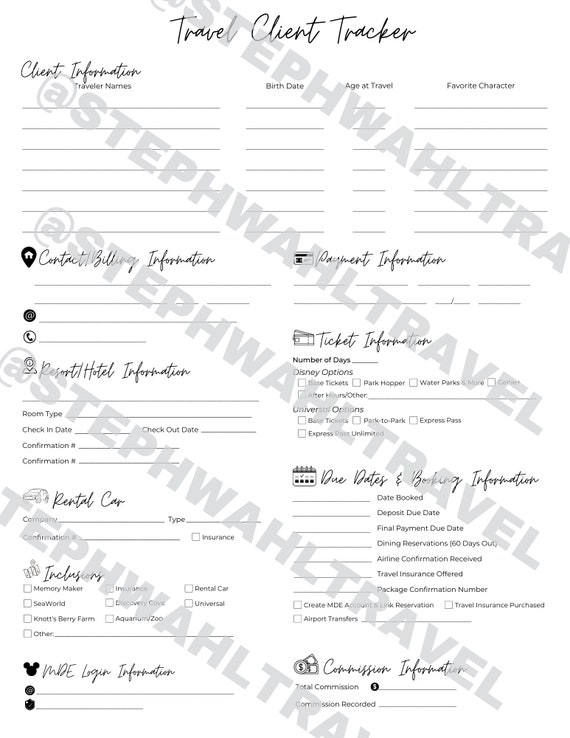 Travel Agent Client Tracker Form Canva Template - Etsy