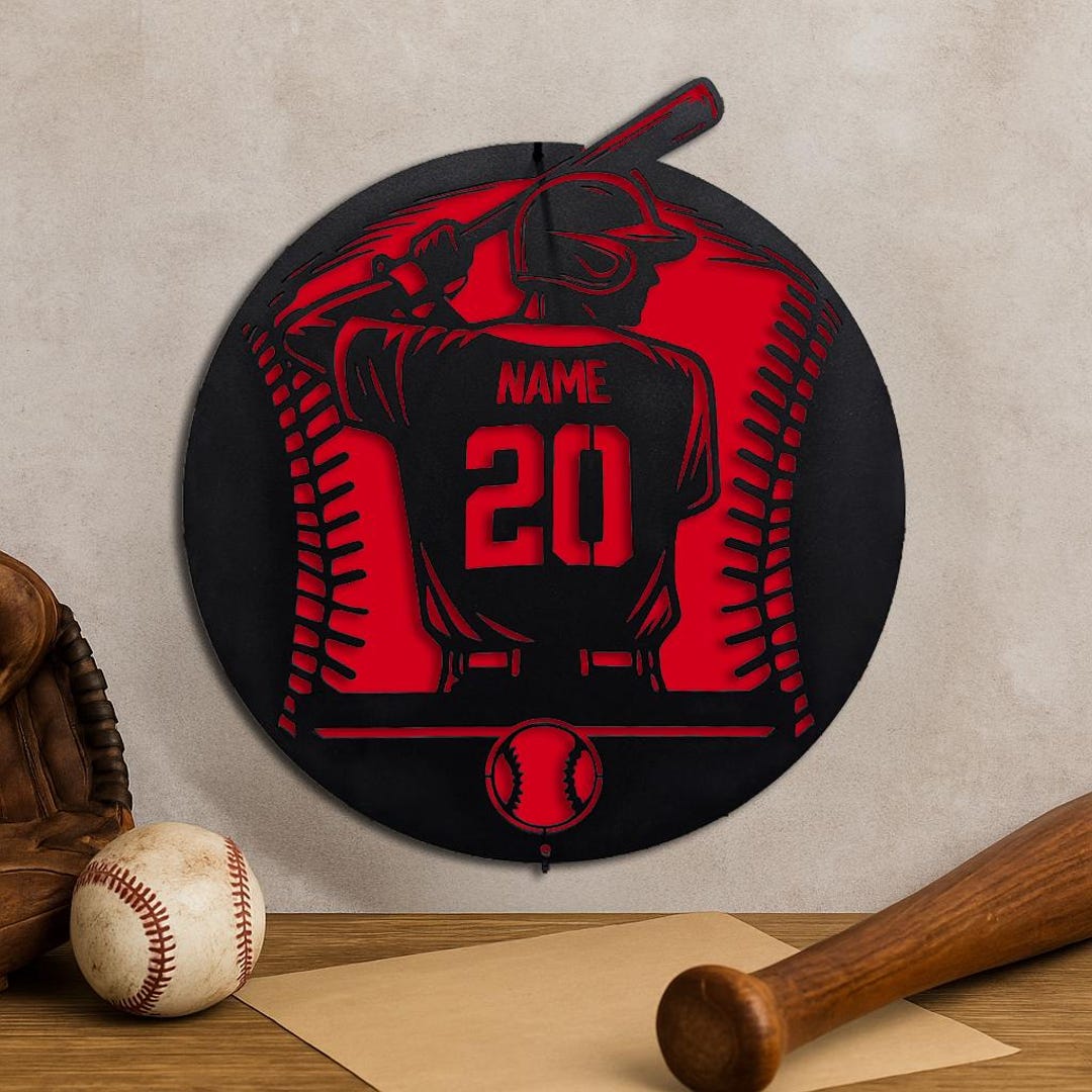 Baseball Name & Number Wall Sign – Personalized Metal Sports Plaque ...