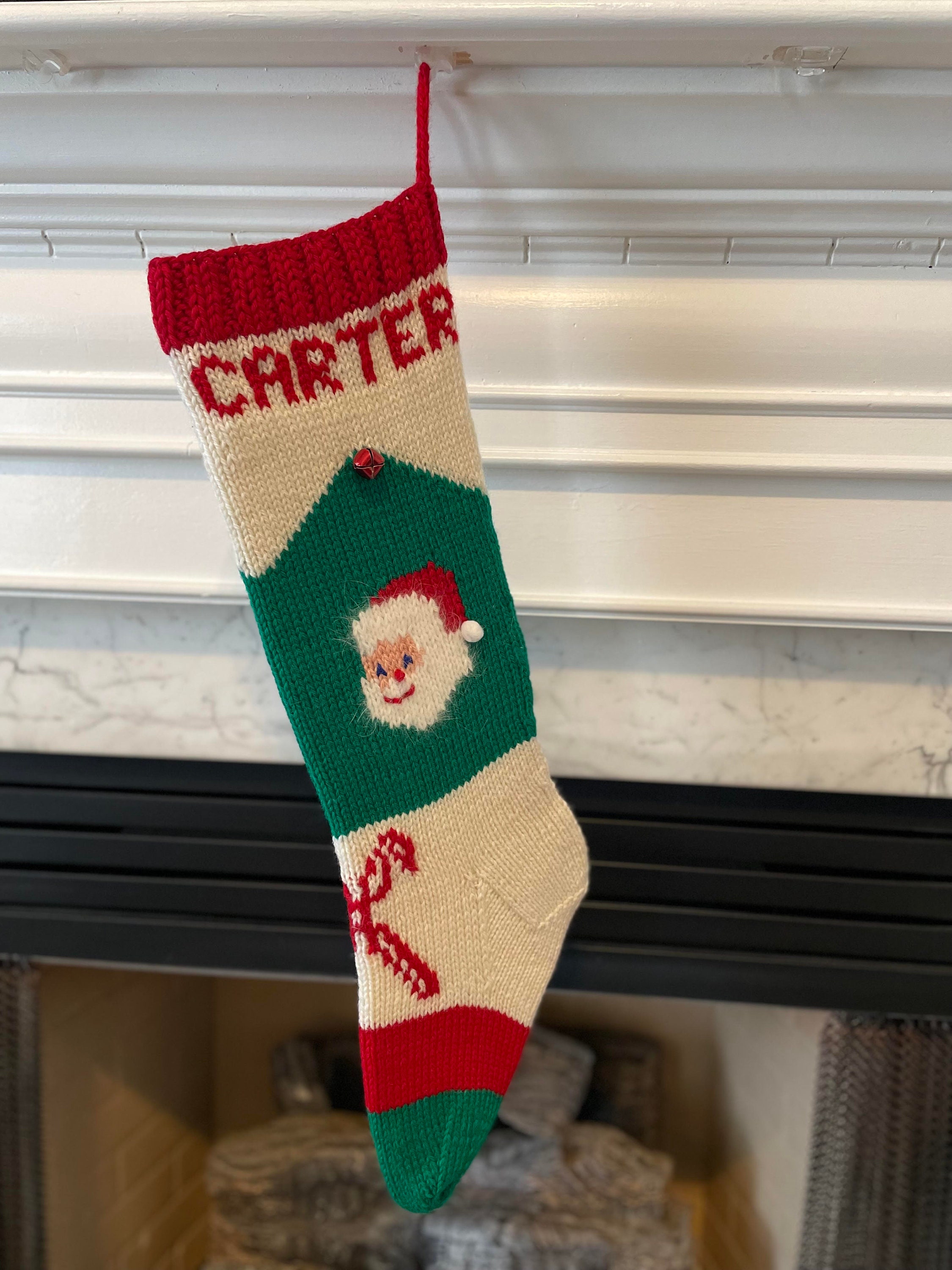 Hand Knit Stocking || Santa Face With Candy Canes ~ Two-sided Design - Etsy