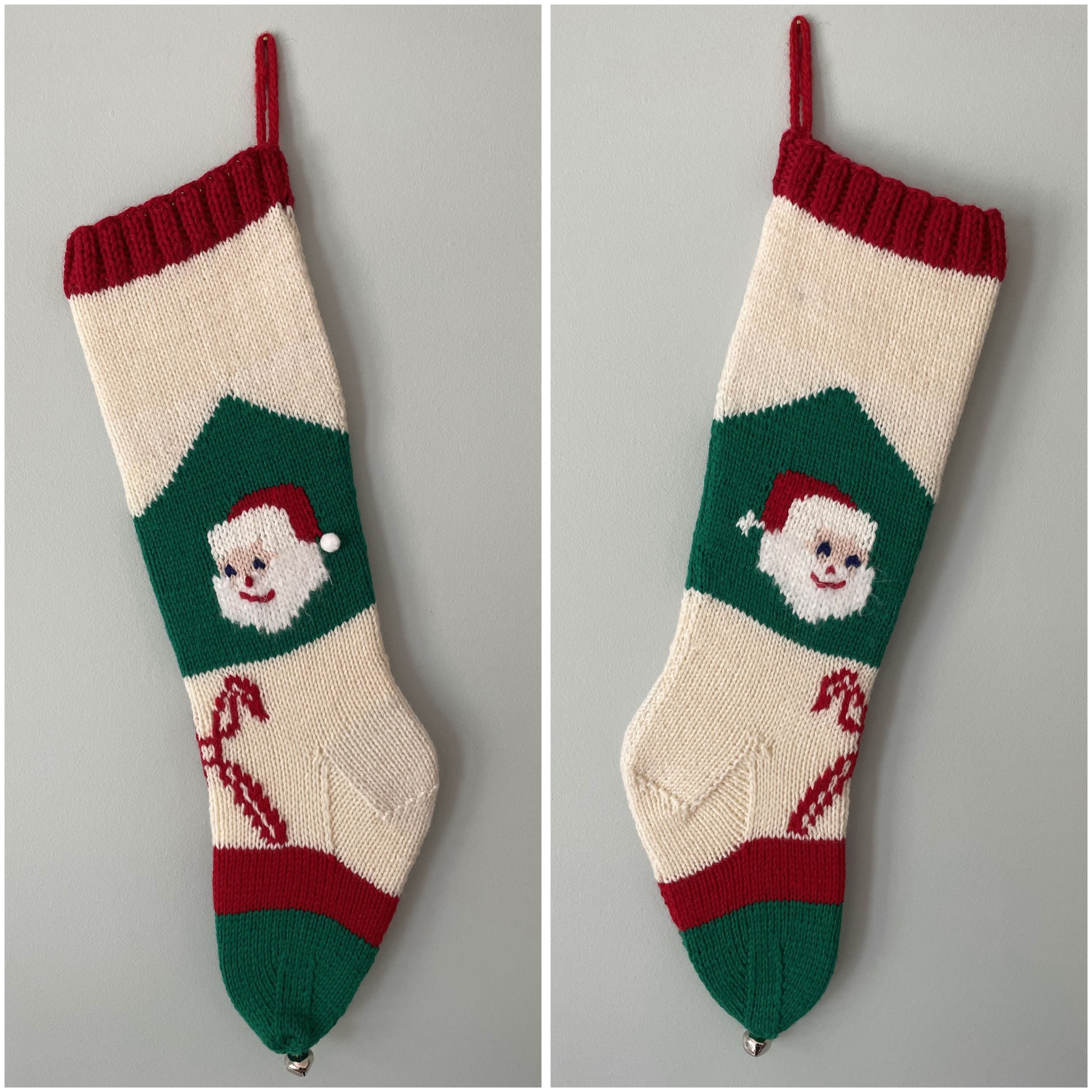 Hand Knit Stocking || Santa Face With Candy Canes ~ Two-sided Design - Etsy