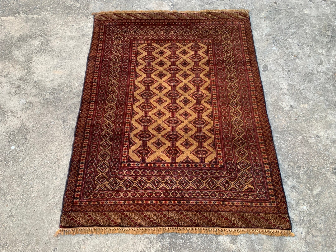 5'5 X 4 Ft Turkmen Tribal Pattern Vintage Area Rug Handmade Afghan Rug ...