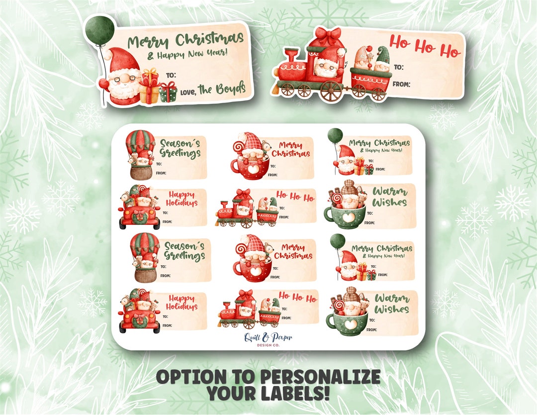 Gnome Christmas Gift Tag Stickers, Christmas Gnome Labels, Custom Gift ...