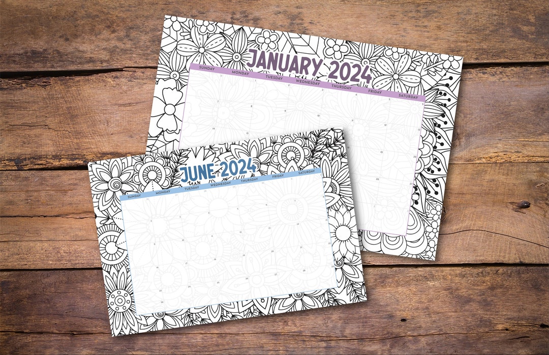 Zentangle Coloring Calendar 2024-2025, Large Calendar for Desk ...