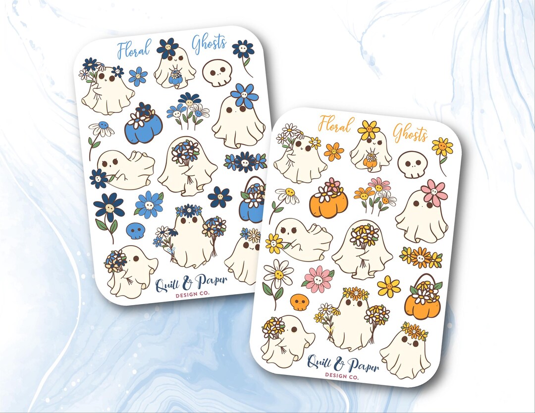 Floral Ghosts Sticker Sheet, Cute Halloween Ghost Stickers, Boho Ghost ...