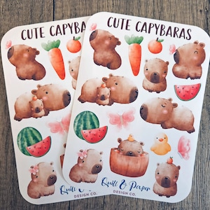 Cute Capybara Sticker Sheet, Kawaii Capybara Stickers, Cute Animal ...