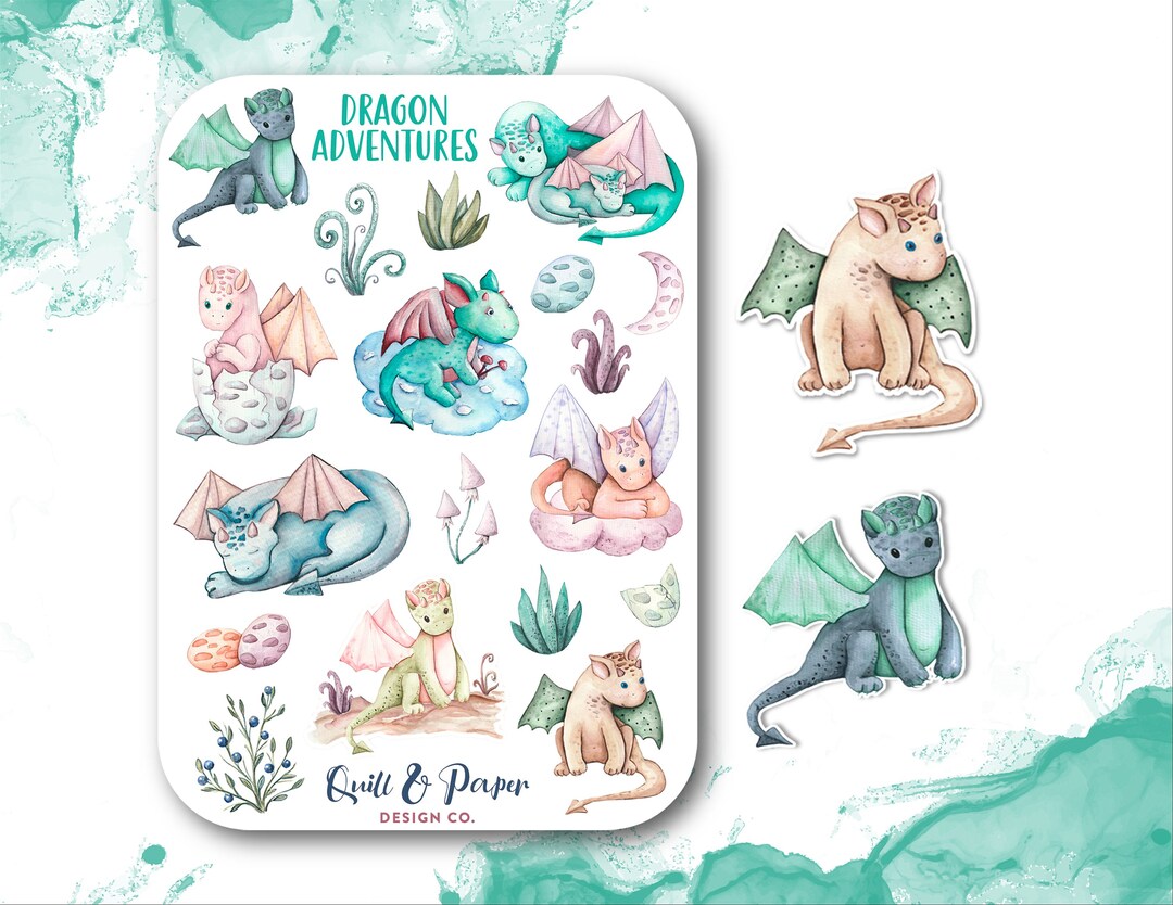 Dragon Sticker Sheet, Cute Dragon Stickers, Baby Dragons Stickers ...