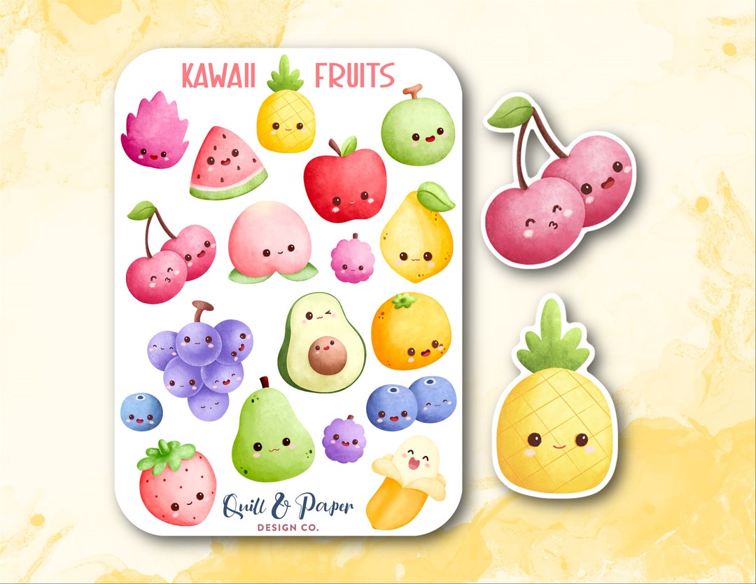 Kawaii Fruit Sticker Sheet, Colorful Fruit Stickers, Cute Fruity ...