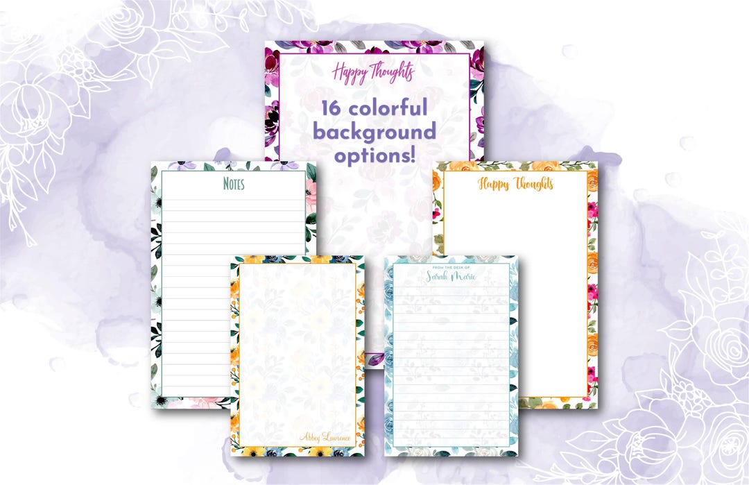 Personalized Floral Stationery, Floral Notepads With Lines, Custom ...