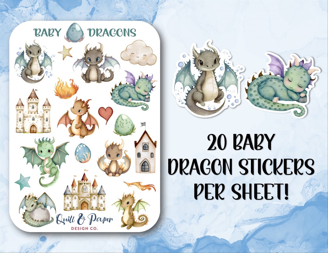 Baby Dragon Sticker Sheet Cute Dragon Stickers Fantasy - Etsy