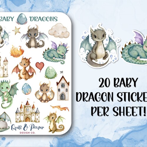 Baby Dragon Sticker Sheet Cute Dragon Stickers Fantasy - Etsy